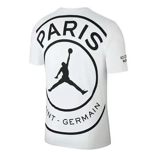 JORDAN Paris Saint-germain Printing Logo Sports Round Neck Short Sleeve - White