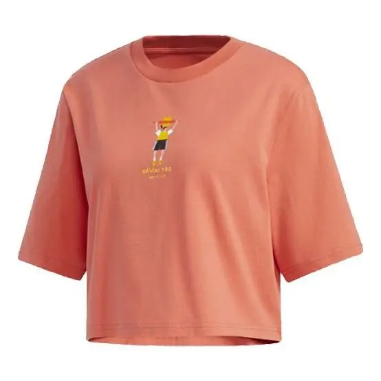 Adidas Neo Casual Sports Graphic Print Cropped Tee - Light Red