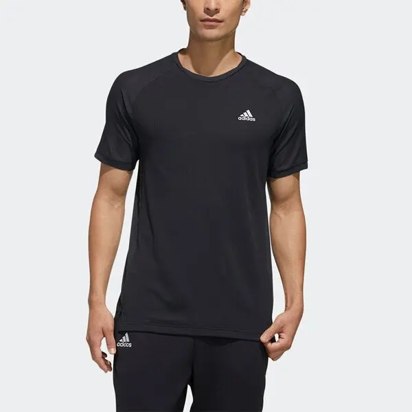 Adidas Logo Round Neck Sports Short Sleeve Black T-shirt - Default Color
