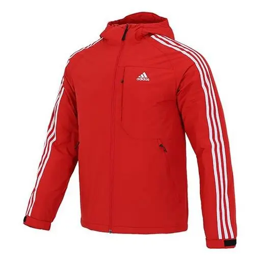 Adidas 3st Down Jkt Logo Printing Pocket Stripe Hooded Down Jacket Red - Default Color
