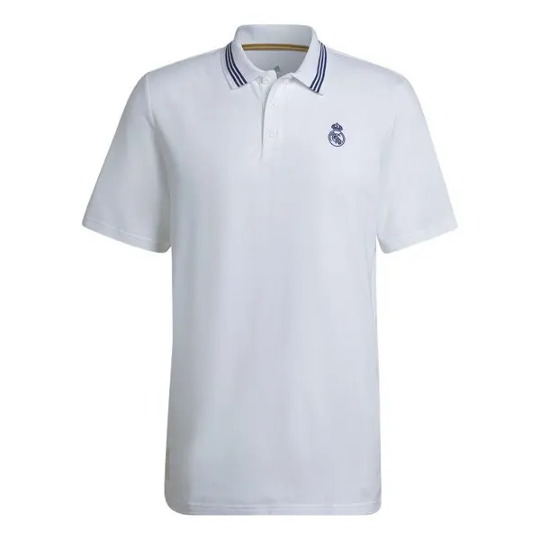 Adidas Real Madrid Solid Color Stripe Casual Short Sleeve Polo Shirt White - Multi-color