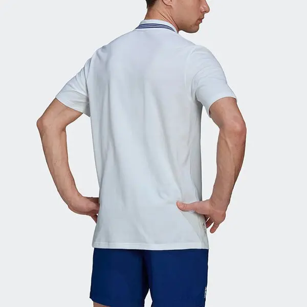Adidas Real Madrid Solid Color Stripe Casual Short Sleeve Polo Shirt White