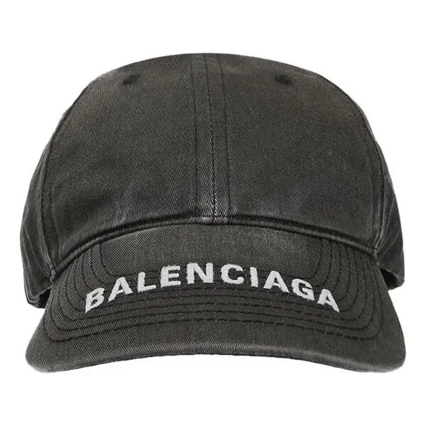 Balenciaga Washed Denim Logo Baseball Cap - Black