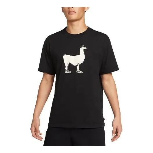 Nike Contrasting Colors Animal Pattern Printing Round Neck Casual Short Sleeve Black