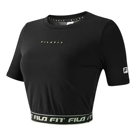 FILA Alphabet Printed Cropped Short Sleeve Top - Black
