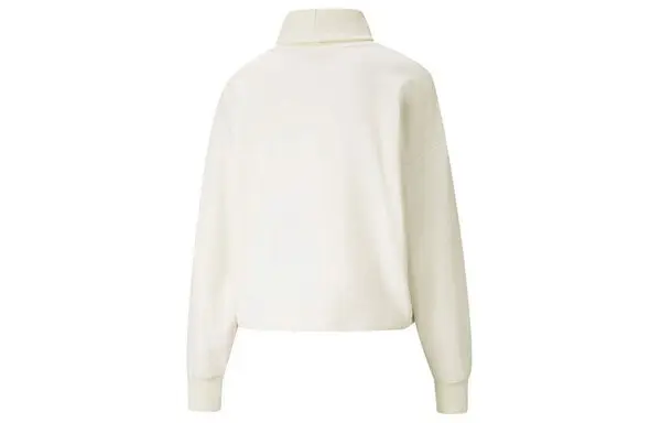 PUMA Classics Logo Embroidery High Neck Cropped Sweatshirt - Ivory