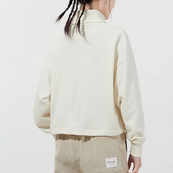 PUMA Classics Logo Embroidery High Neck Cropped Sweatshirt - Ivory