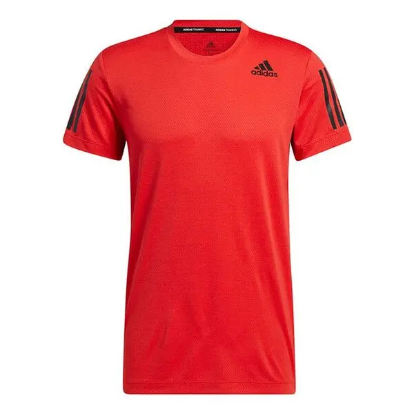 Adidas H.rdy Warri Stripes Print Crew Neck Short Sleeve Shirt - Red