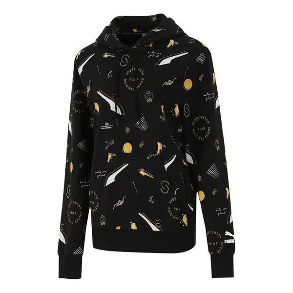 PUMA Printed Drawstring Pullover Hoodie - Black