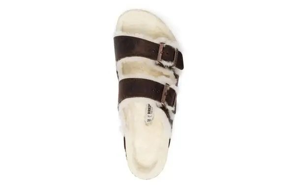 BIRKENSTOCK Arizona Shearling Oiled Leather Slides - Brown