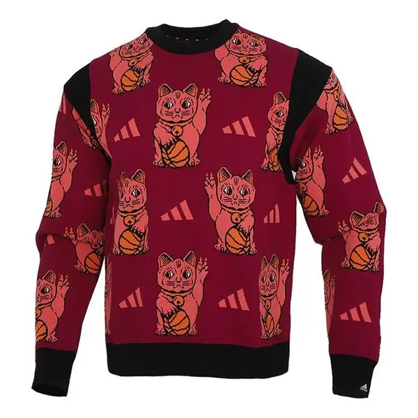 Adidas Knit Colorblock Round Neck Sweater - Red
