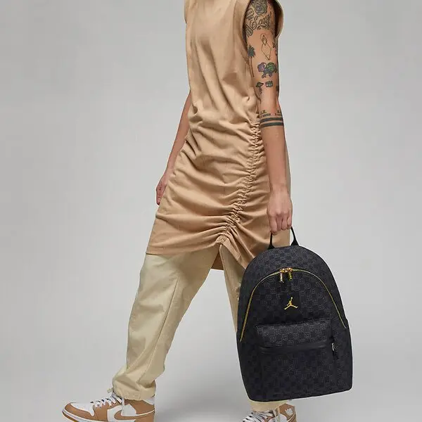JORDAN Monogrammed Backpack With Gold Logo Detail - Black