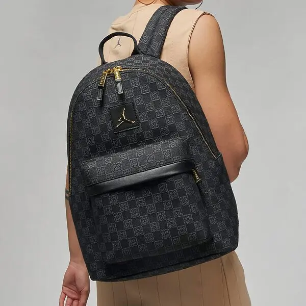 JORDAN Monogrammed Backpack With Gold Logo Detail - Black