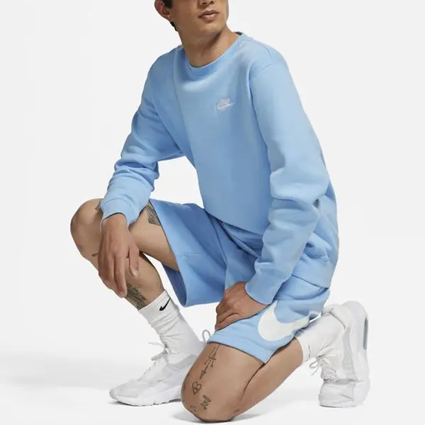Nike Athleisure Casual Sports Fleece Lined Round Neck Pullover - Blue