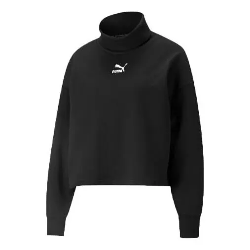 PUMA Classics Logo Embroidery High Neck Sweatshirt - Black