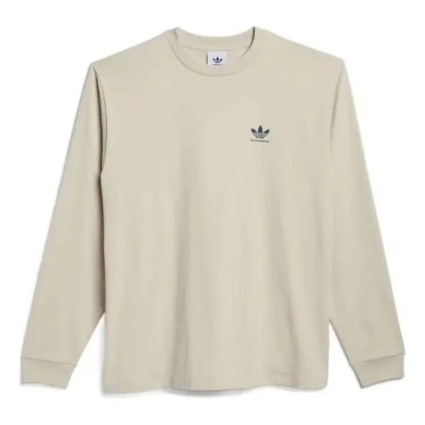 Adidas Solid Color Logo Round Neck Long Sleeves Beige T-shirt - Multi-color