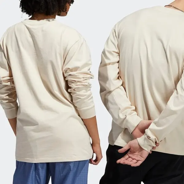 Adidas Solid Color Logo Round Neck Long Sleeves Beige T-shirt