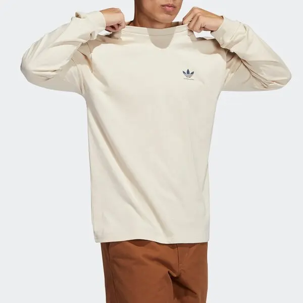 Adidas Solid Color Logo Round Neck Long Sleeves Beige T-shirt
