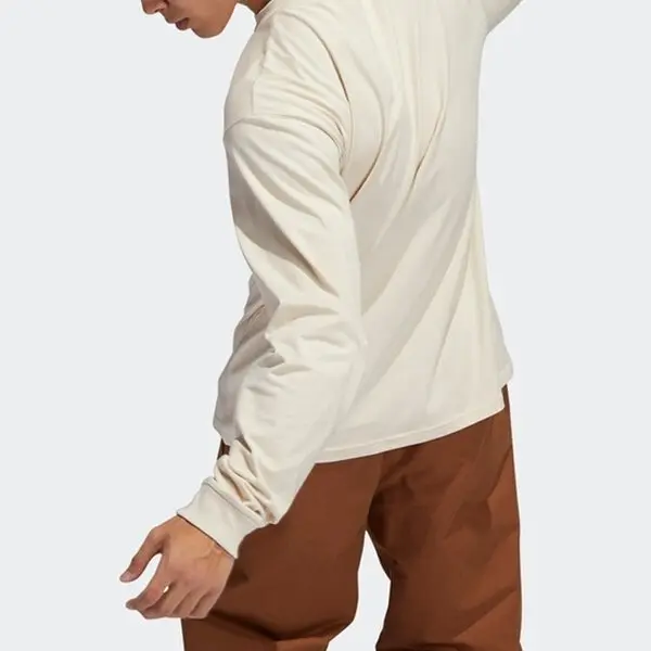 Adidas Solid Color Logo Round Neck Long Sleeves Beige T-shirt