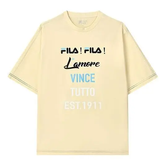 FILA Letters Logo Print Sport Loose Round Neck Short Sleeves T Shirt - Yellow