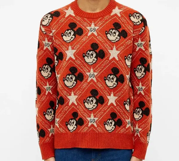 Gucci X Disney Mickey Mouse Pattern Crewneck Knitted Sweater For Orange