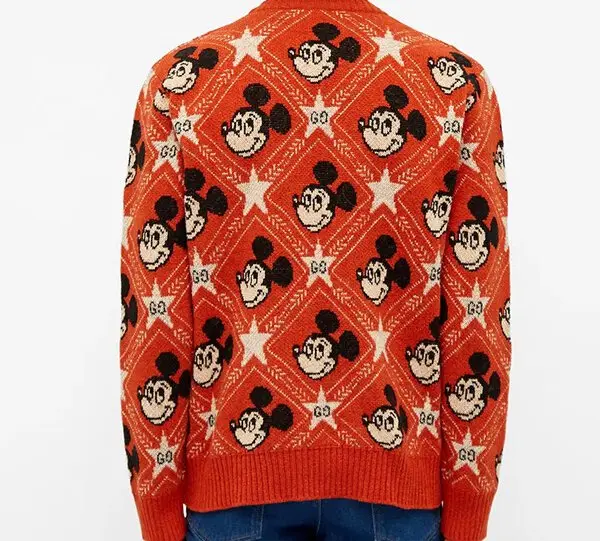 Gucci X Disney Mickey Mouse Pattern Crewneck Knitted Sweater For Orange