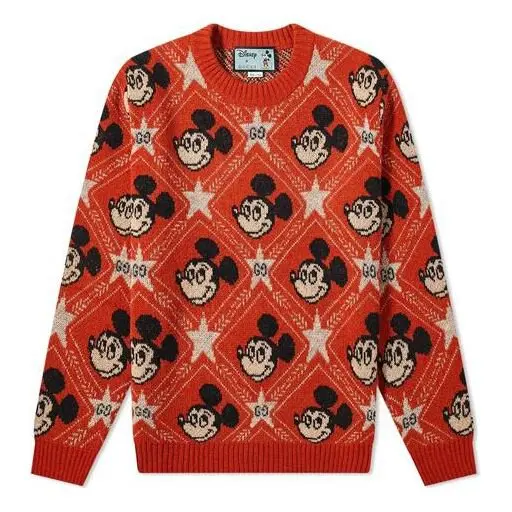 Gucci X Disney Mickey Mouse Pattern Crewneck Knitted Sweater - Orangered
