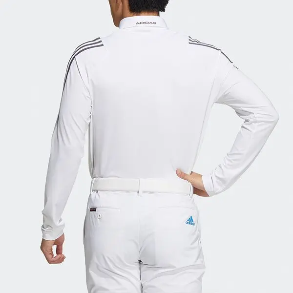 Adidas Logo Stripe Long Sleeves Slim Fit Polo Shirt White