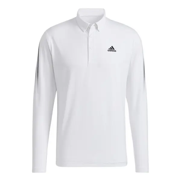 Adidas Logo Stripe Long Sleeves Slim Fit Polo Shirt White