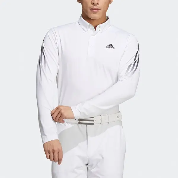 Adidas Logo Stripe Long Sleeves Slim Fit Polo Shirt White