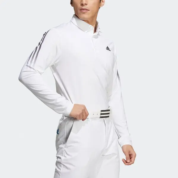 Adidas Logo Stripe Long Sleeves Slim Fit Polo Shirt White