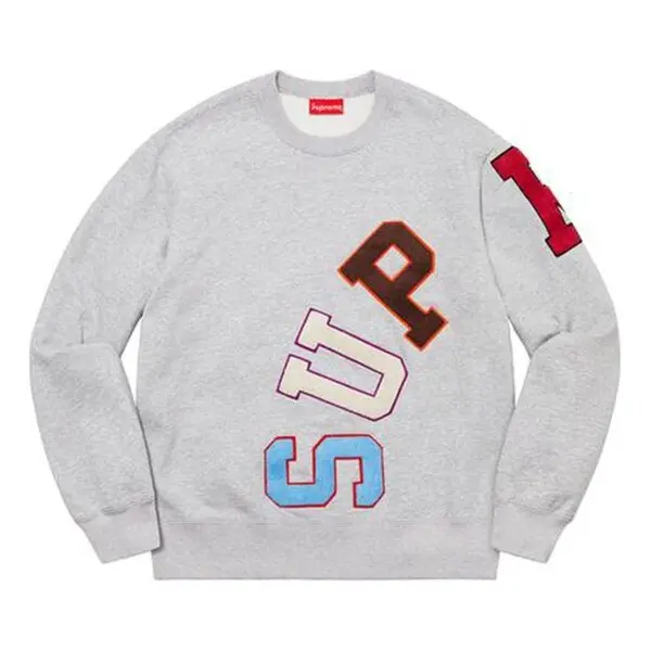 Supreme Big Logo Arc Crewneck Sweater - Grey/blue/red
