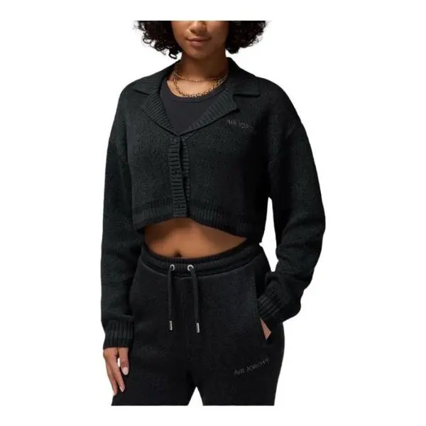 JORDAN Knit Cropped Cardigan With Shawl Collar - Black