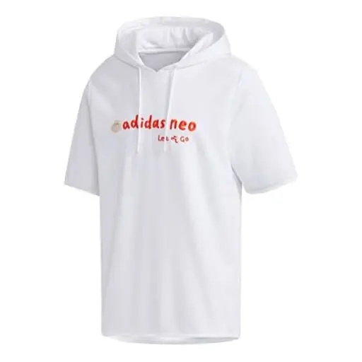 Adidas Neo Logo Embroidered Sports Pullover Hooded Short Sleeve White - Default Color