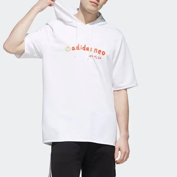 Adidas Neo Logo Embroidered Sports Pullover Hooded Short Sleeve White