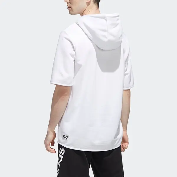 Adidas Neo Logo Embroidered Sports Pullover Hooded Short Sleeve White