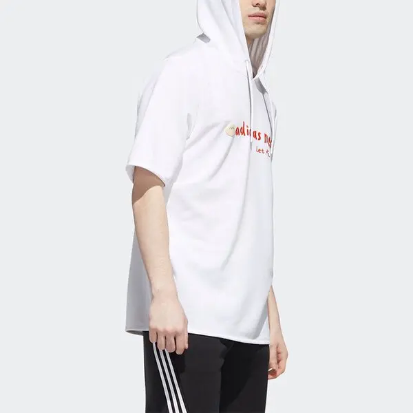 Adidas Neo Logo Embroidered Sports Pullover Hooded Short Sleeve White