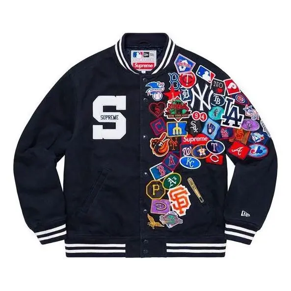 Supreme X New Era X Mlb Varsity Jacket - Black/multi-color