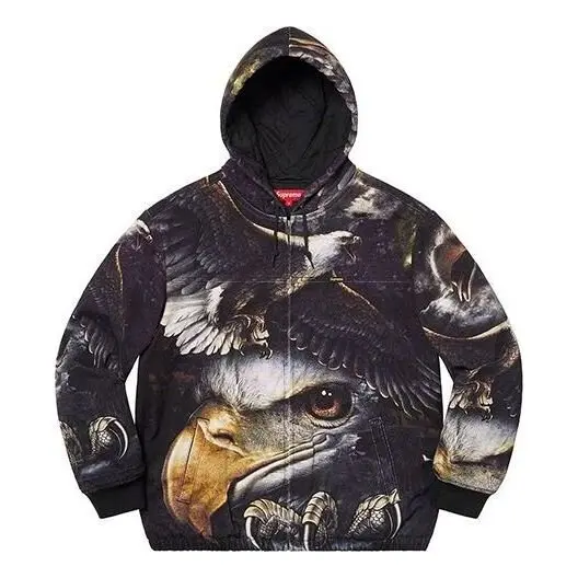 Supreme Eagle Print Hooded Work Jacket - Black/yellow/white