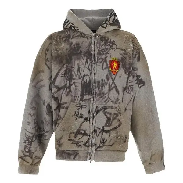 Balenciaga Scribbled Medium Fit Hoodie - Grey