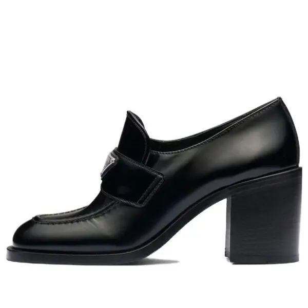 Prada Brushed Leather High-heeled Loafers - Black
