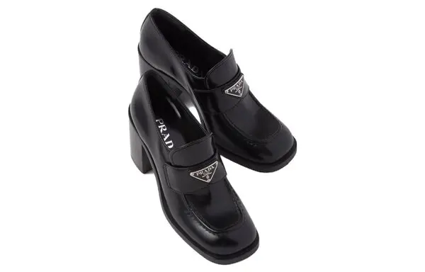 Prada Brushed Leather High-heeled Loafers