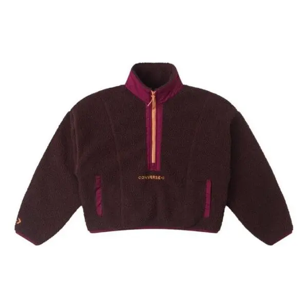 CONVERSE Sherpa Half Zip Top - Brown/pink