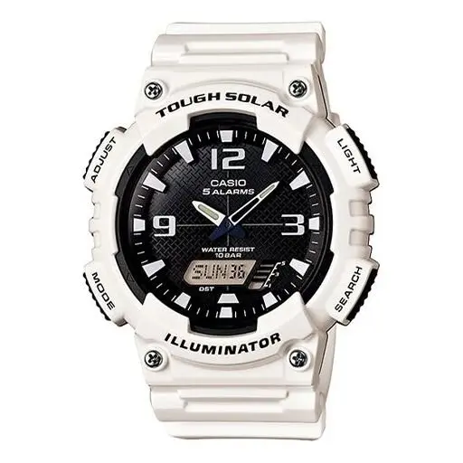 Casio Tough Solar Analog-digital Watch With Black Dial And White Strap - Blackwhite