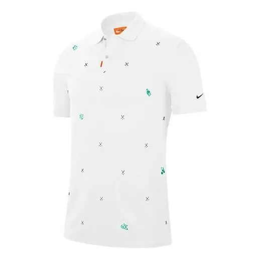 Nike Geometry Pattern Embroidered Short Sleeve Polo Shirt White