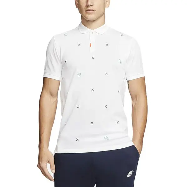 Nike Geometry Pattern Embroidered Short Sleeve Polo Shirt White
