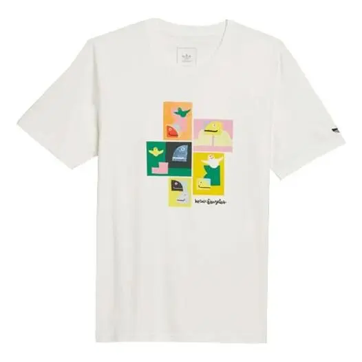 Adidas Ss22 Pattern Printing Round Neck Short Sleeve White T-shirt - Multi-color