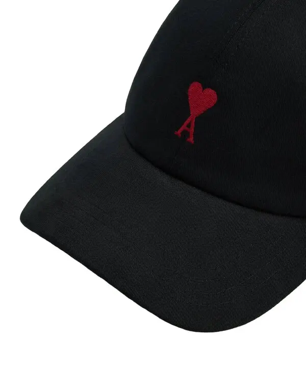 AMI Paris Cotton De Coeur Embroidery Cap - Black