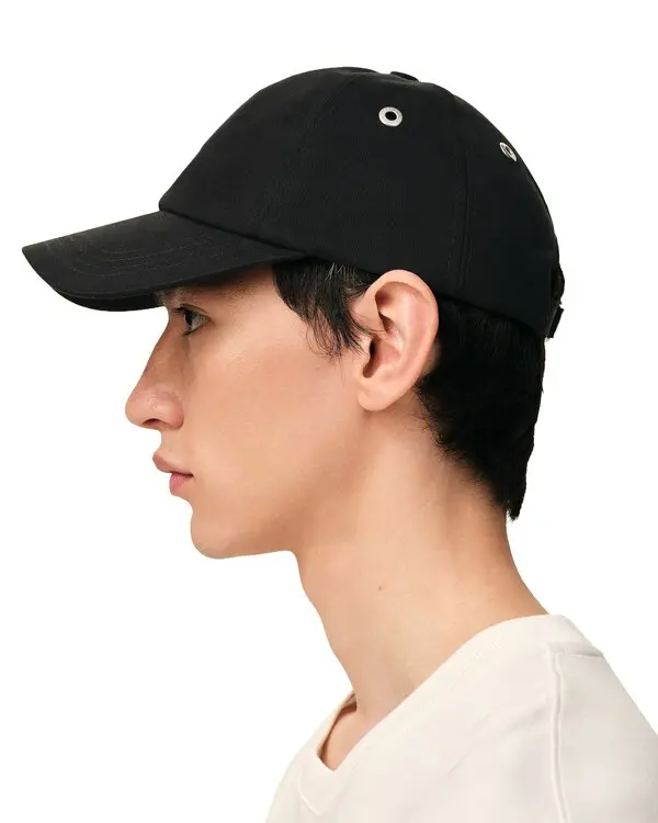 AMI Paris Cotton De Coeur Embroidery Cap - Black