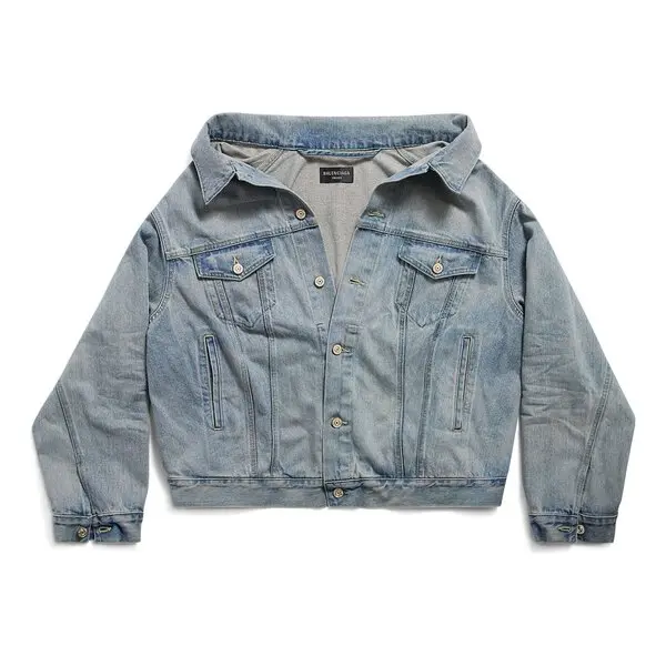 Balenciaga Off Shoulder Denim Jacket - Light Blue